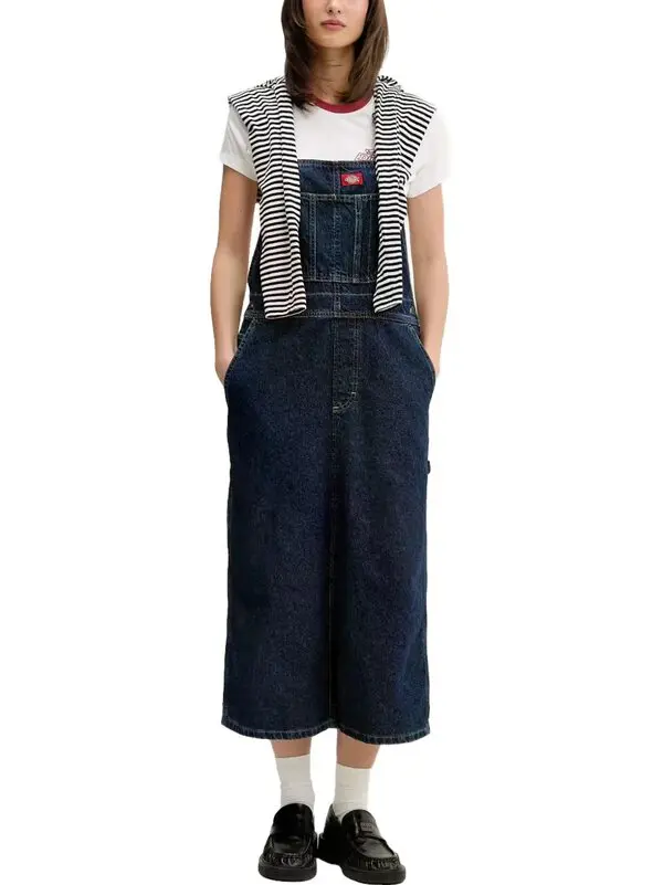 Dickies Logo-patch Pinafore Midi Denim Dress - Blue