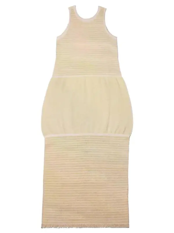 Issey Miyake Ribbed Fringed-hem Dress - Neutrals