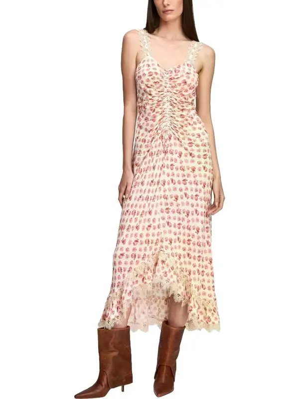 Cinq À Sept Stevie Lace-trim Ruched Maxi Dress - Neutrals