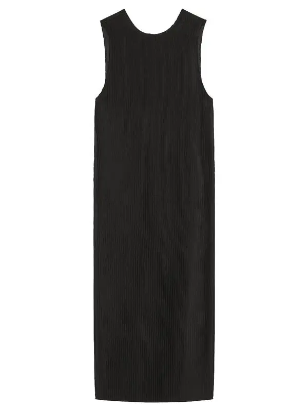 ARMARIUM Fiorenza Plissé Satin Midi Dress - Black