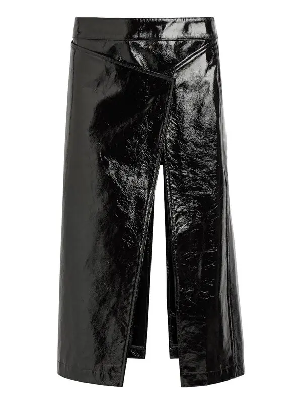 ARMARIUM Ember Glossed Leather Midi Wrap Skirt - Black