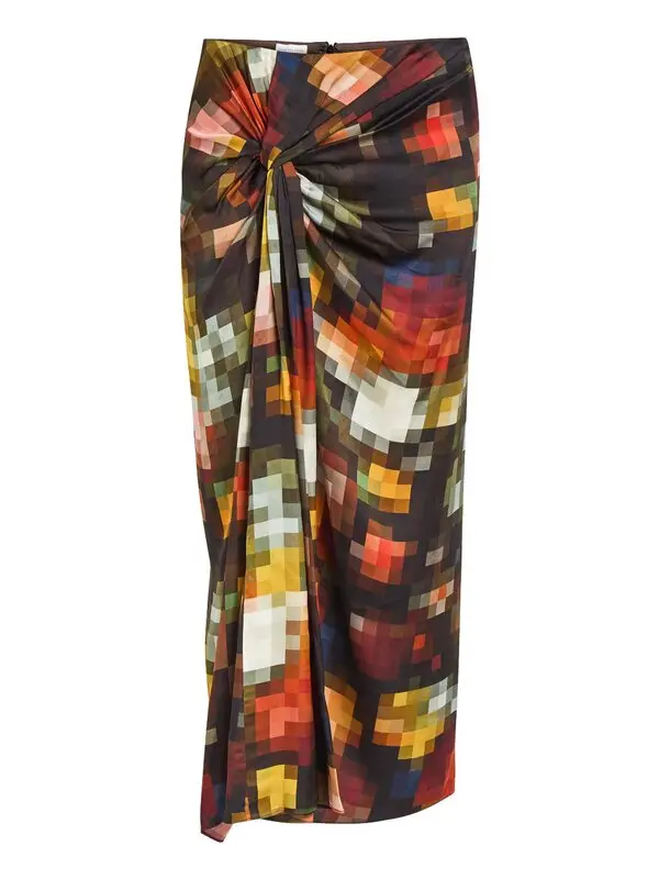 Dries Van Noten Printed Satin Midi Skirt - Multicoloured