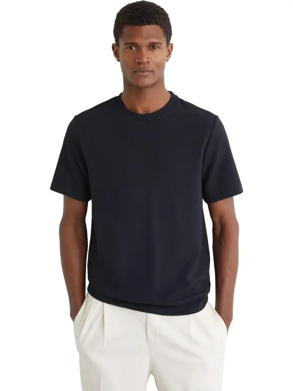 REISS Textured Crew-neck Modern-fit T-shirt - Navy