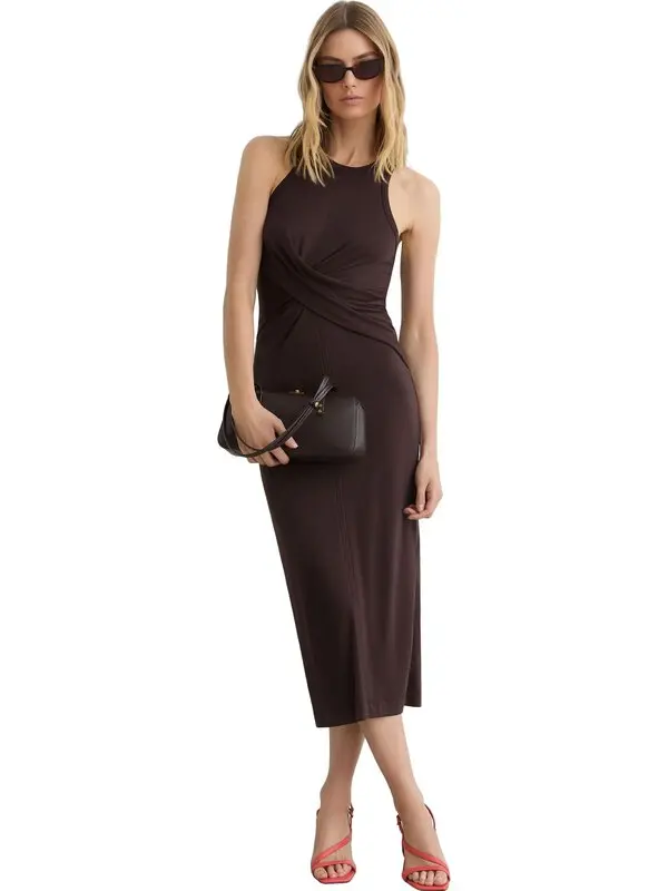REISS Sleeveless Twist-front Jersey Midi Dress - Grape