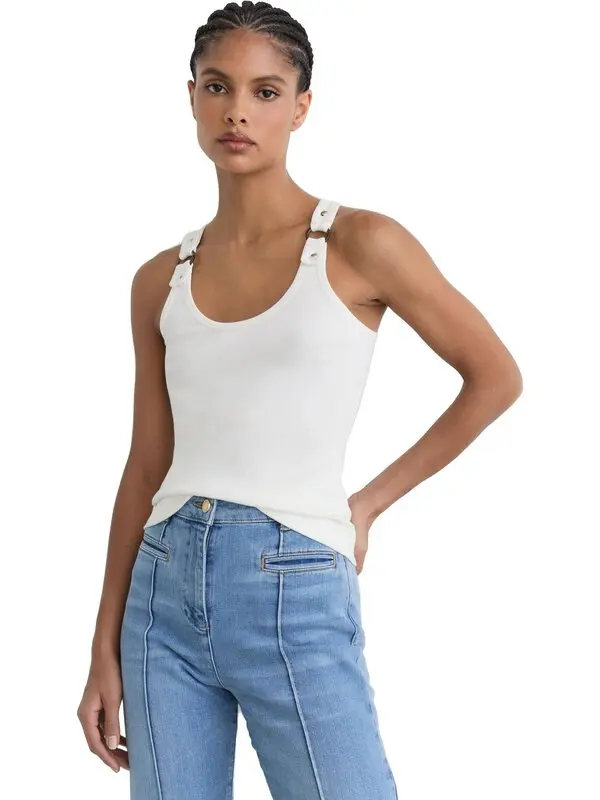 REISS Stretch-cotton Hardware-detail Tank - White