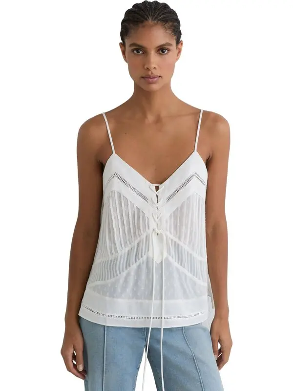 REISS Lace-up Semi-sheer Cami Top - Ivory