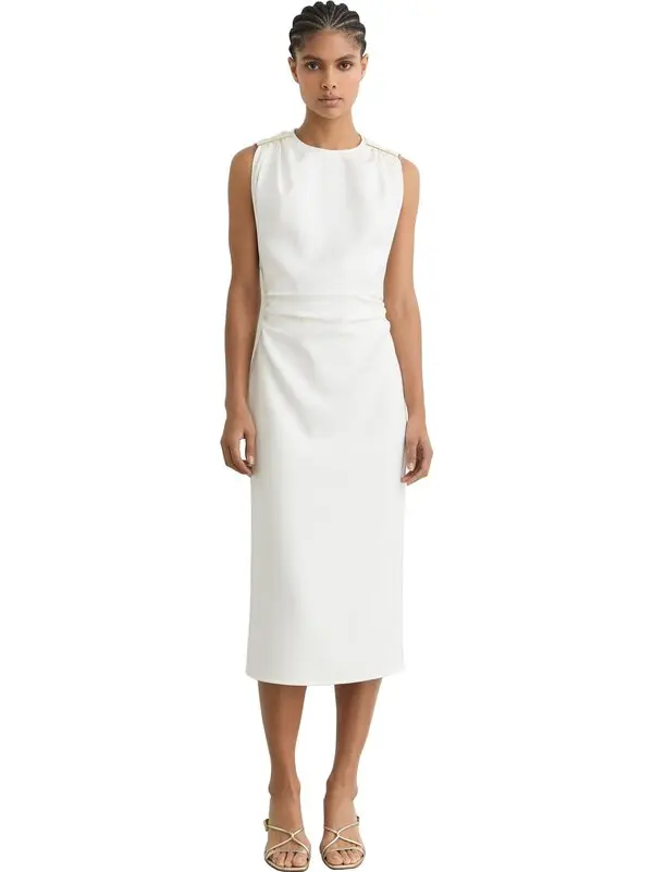 REISS Bronte Jersey Fitted Sleeveless Midi Dress - Cream