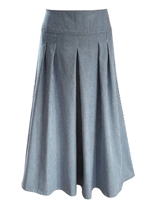 THE WELL WORN The Dune Skirt – Chambray Ticking Stripe - Blue