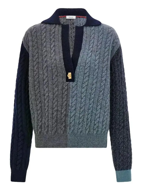 FERRAGAMO Gancio Detail Cable Knit Jumper - Grey