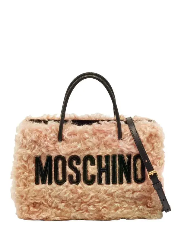 Moschino Logo-patch Shearling Tote Bag - Orange