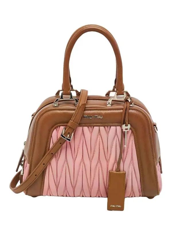 Miu Miu Matelasse Leather Satchel Bag - Brown