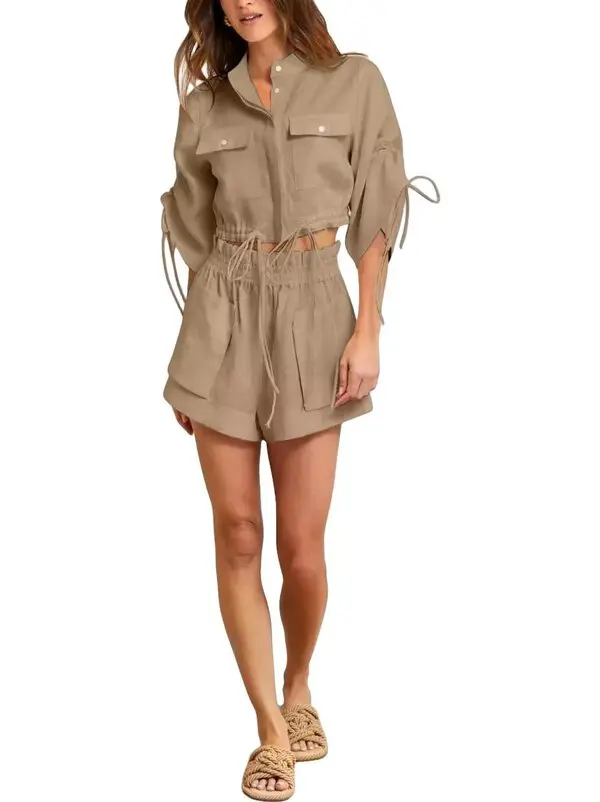 HEVRON Eva Cropped Shirt - Brown