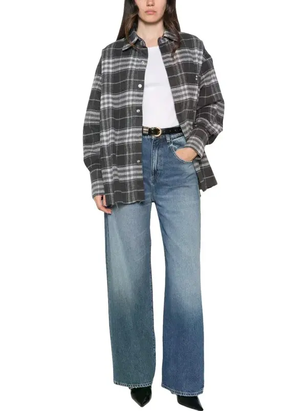 ICON DENIM LOS ANGELES Check Pattern Raw-cut Shirt - Grey