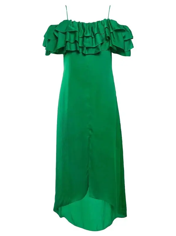 Maje Rovanta Ruffle-detail Midi Dress - Green