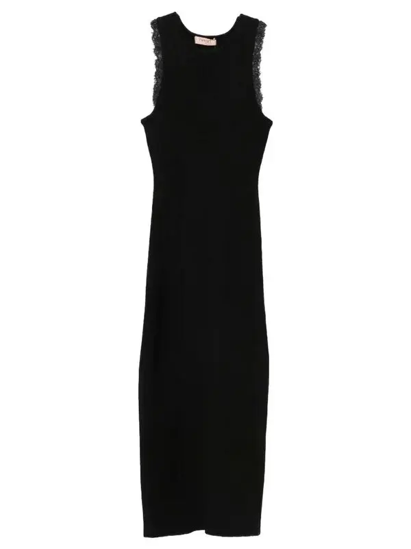TWINSET Lace-trim Ribbed Midi Dress - Black