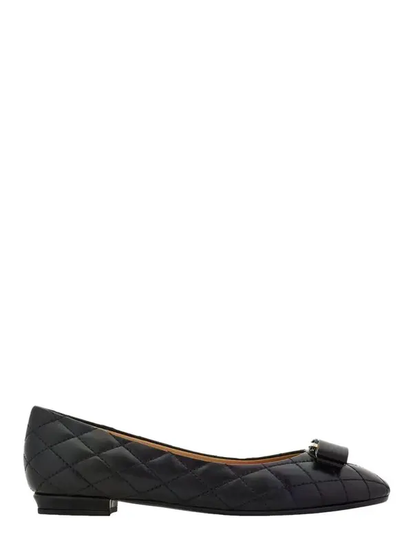 FERRAGAMO Quilted Nappa Leather Ballet Flats With Vara Bow - Black