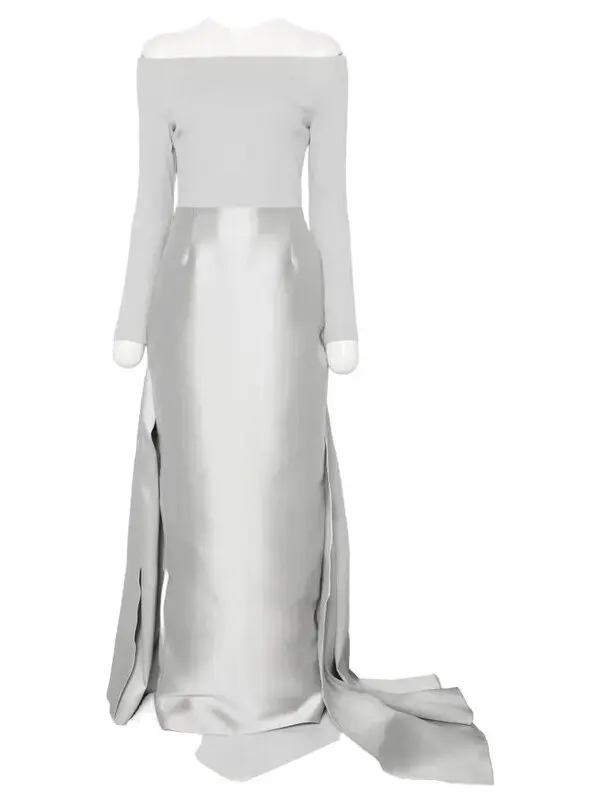 Solace London Off-shoulder Draped Gown Maxi Dress - Grey