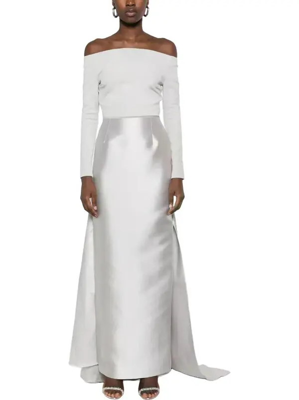 Solace London Off-shoulder Draped Maxi Gown - Grey