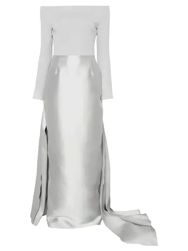 Solace London Off-shoulder Draped Maxi Gown - Grey