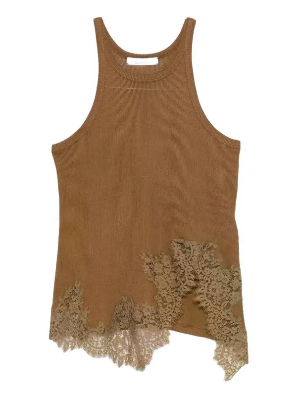 Dorothee Schumacher Ribbed Racer Back Top With Lace Trim - Brown