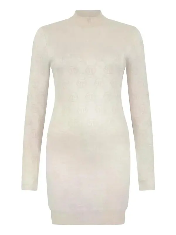 Philipp Plein Monogram Long-sleeve Mini Dress - Neutrals