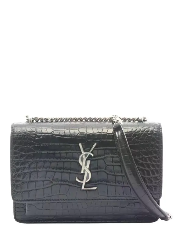 Saint Laurent Croc-embossed Leather Shoulder Bag - Black