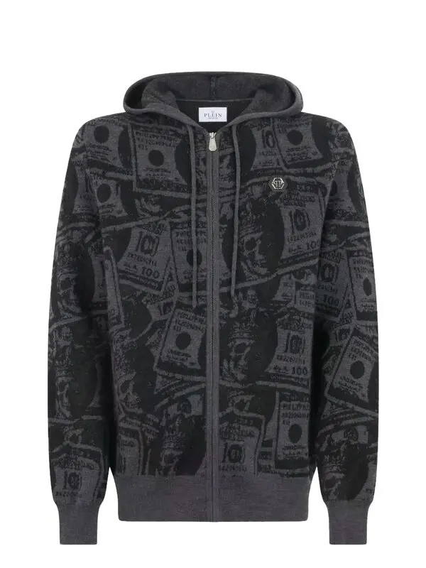 Philipp Plein Dollar Print Knitted Hoodie - Grey