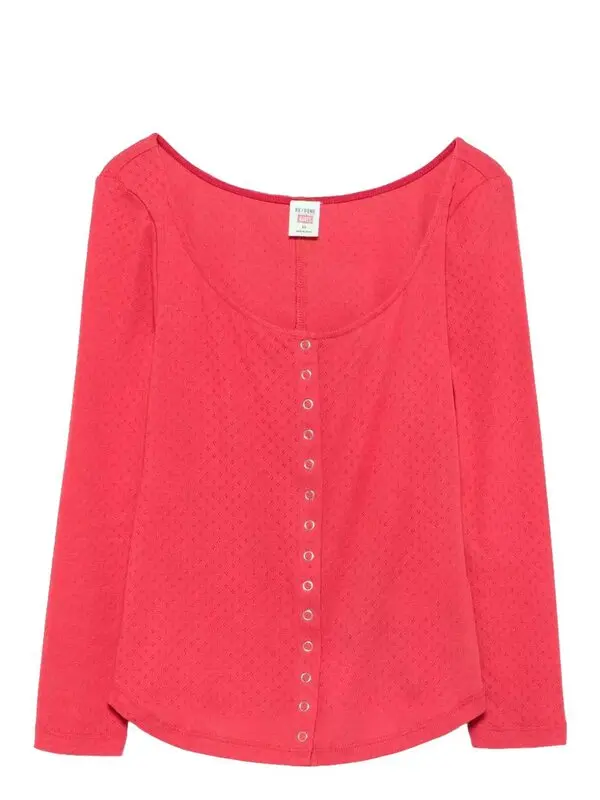 RE/DONE X Hanes Pointelle-knit Snap-button Top - Red