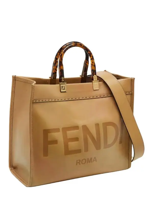 Fendi 2021 Medium Sunshine Leather Tote Bag - Brown