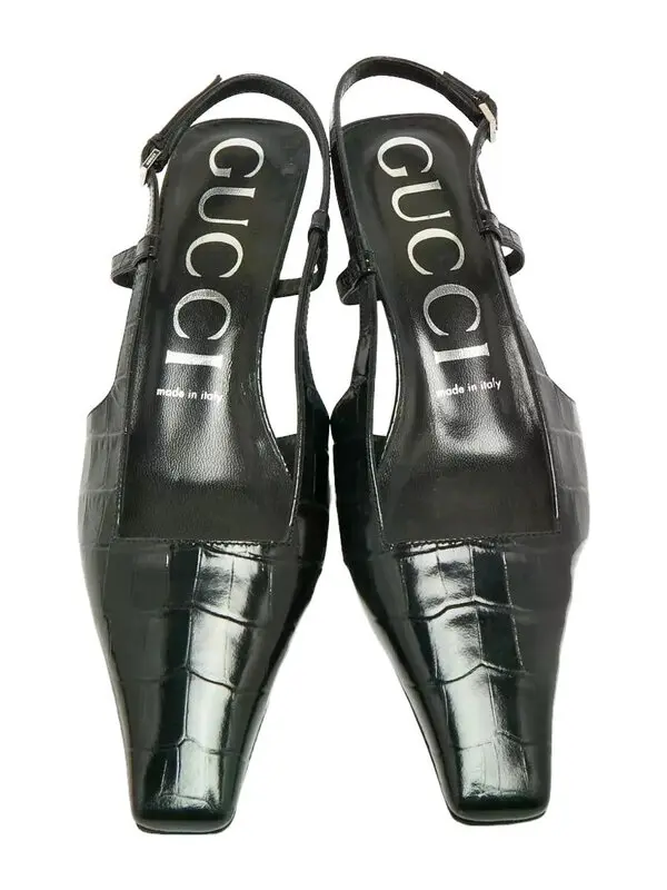 Gucci Croc-embossed Leather Slingback Pumps - Black