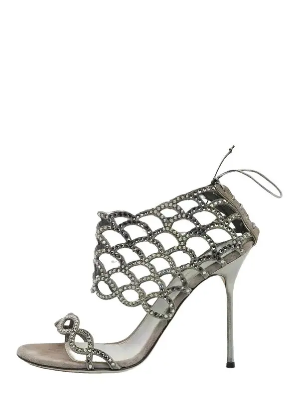 SERGIO ROSSI Crystal-embellished Ankle Strap Sandals - Grey