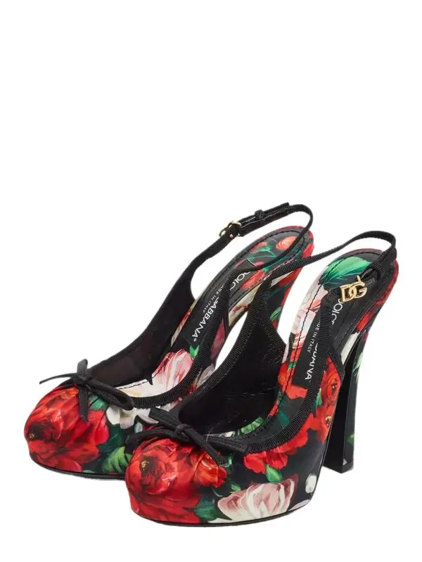 Dolce & Gabbana Floral Platform Slingback Pumps - Black