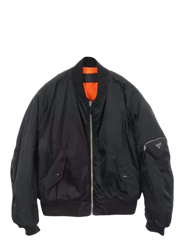 Prada Re-nylon Logo Plate Bomber Jacket - Black