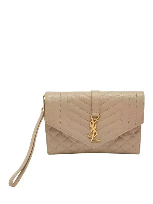 Saint Laurent 2023 Envelope Mix Matelassé Clutch Bag - Neutrals