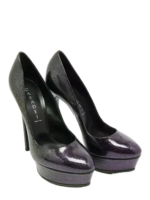 Casadei Leather Glitter Effect Peep-toe Platform Stiletto Pumps - Grey