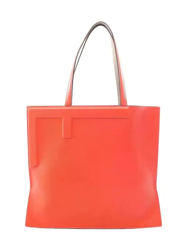 Fendi Red And Beige Debossed Logo Flip Tote Bag - Orange