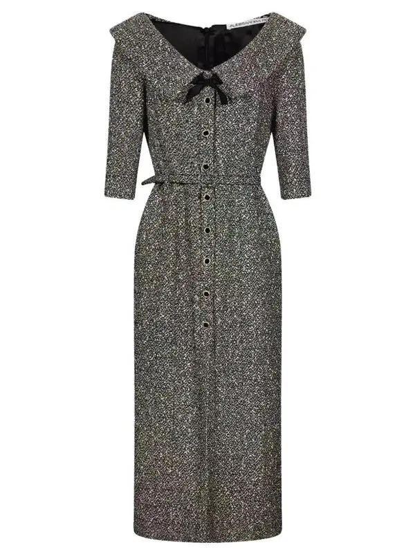 Alessandra Rich Bow-detail Belted Midi Dress - Grey