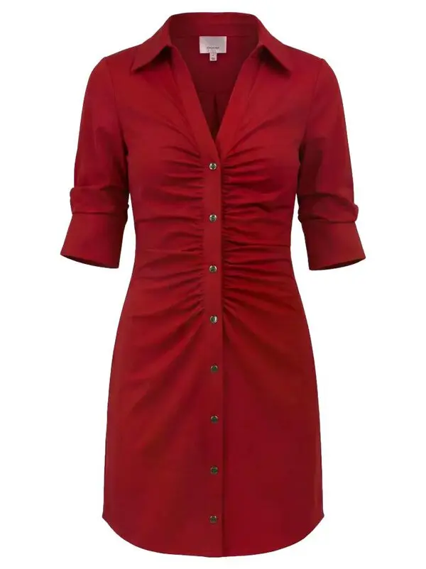 Cinq À Sept Elina Ruched Button-up Mini Dress - Red