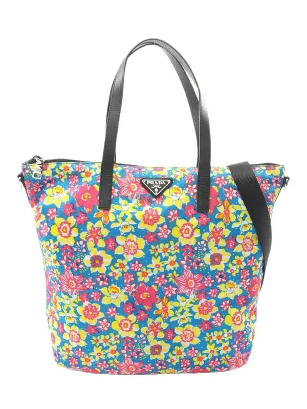 Prada 2010s Tessuto Stampat Floral Tote Bag - Blue