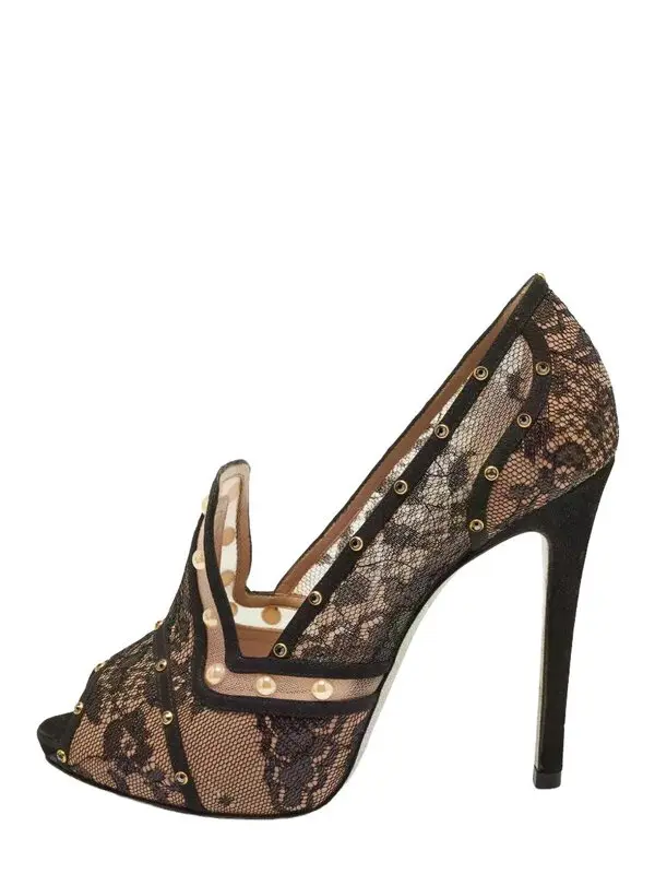 Rene Caovilla Lace Pearl Embellished Peep-toe Stiletto Pumps - Black