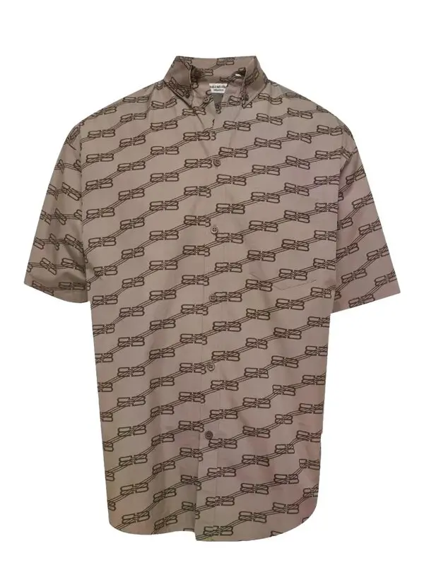 Balenciaga Monogram-print Short-sleeved Oversized Shirt - Brown