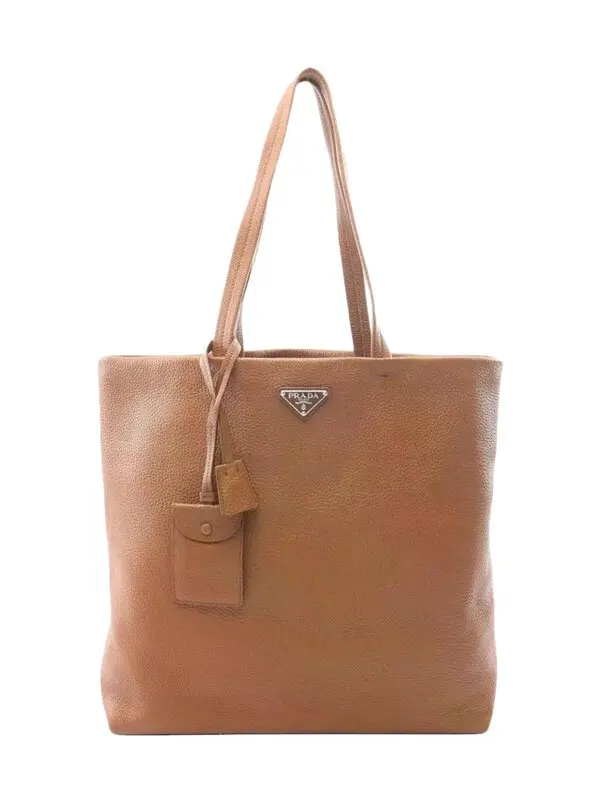 Prada 2010s Triangle Logo Tote Bag - Brown