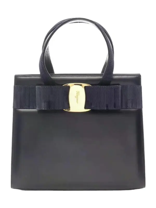 FERRAGAMO 2000s Vara Ribbon Leather Tote Bag - Blue