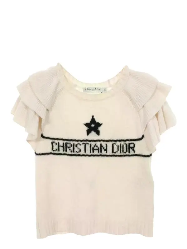 Dior Ruffled T-shirt With Intarsia Logo - White