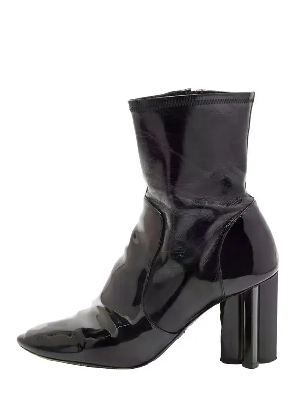 LOUIS VUITTON Patent Leather Block Heel Boots - Black