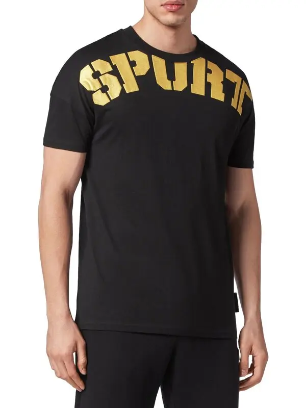 PLEIN SPORT Jersey T-shirt With Dropped Shoulders And Back Logo Print - Black