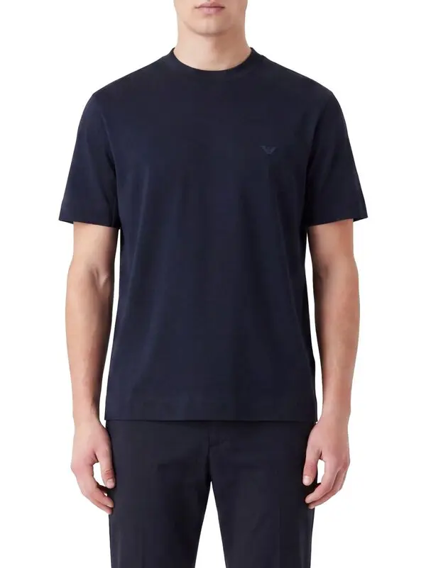 Emporio Armani Basic Short-sleeved Crewneck T-shirt In Pure Cotton - Navy