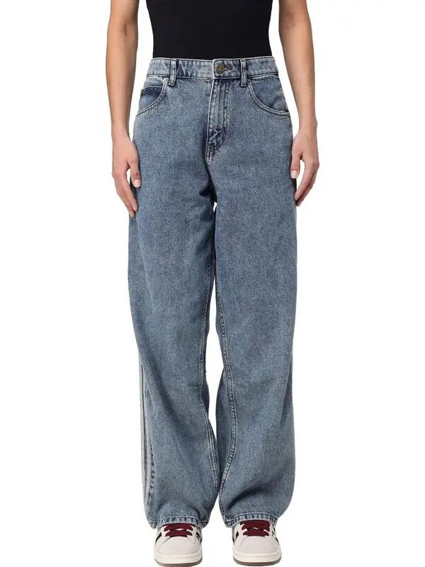 ADIDAS ORIGINALS High-waisted Wide-leg Denim Jeans With 3-stripes - Blue