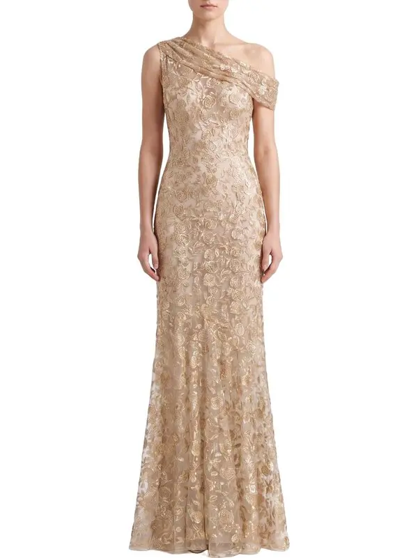 COLLINI MILANO 1937 Anna One-shoulder Lace Gown - Gold