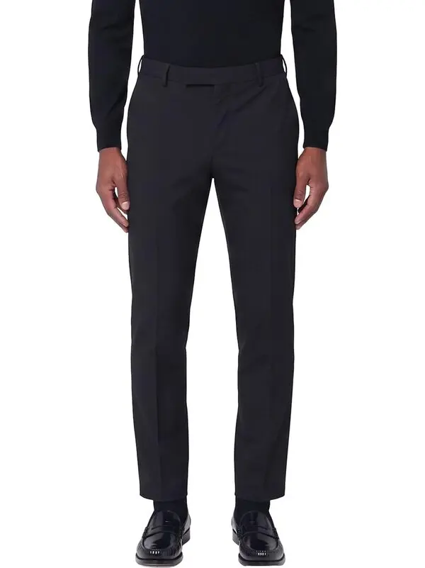 PT TORINO Slim Fit Virgin Wool Trousers With Off-center Closure - Black